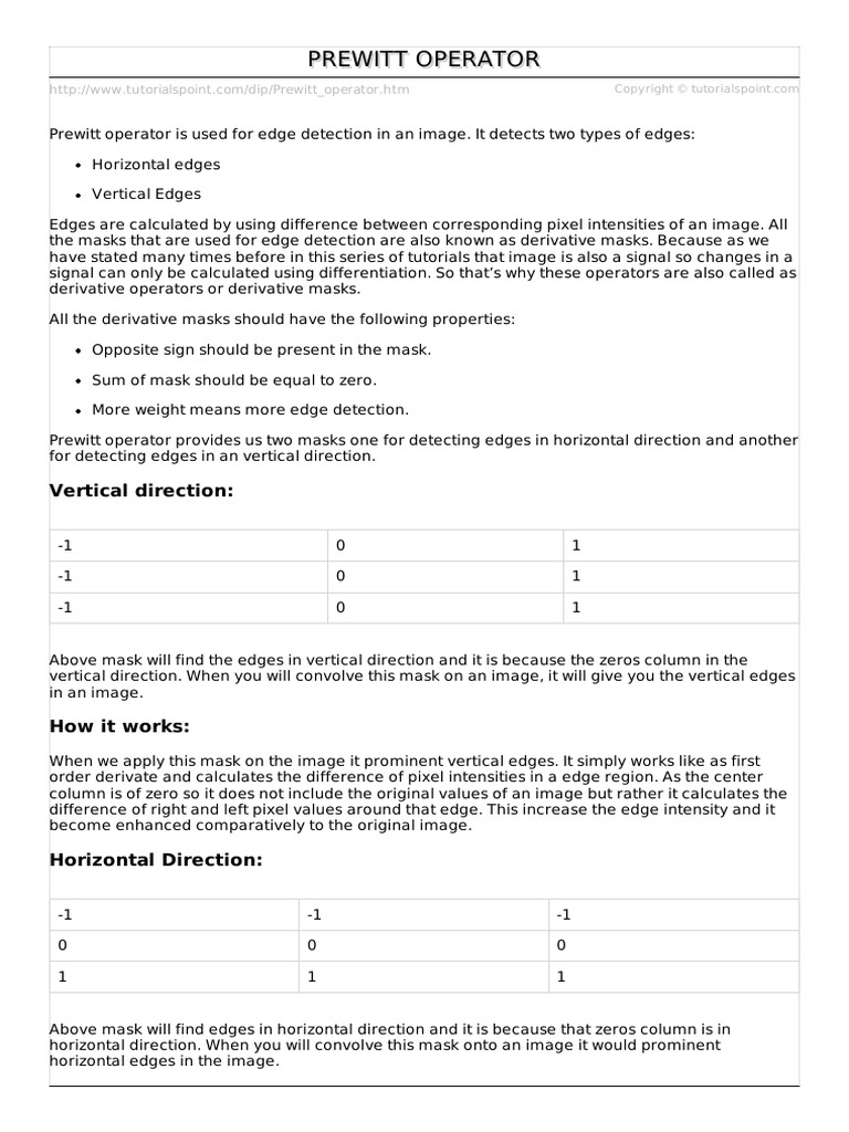 Prewitt Operator PDF | PDF | Algorithms | Areas Of Computer Science
