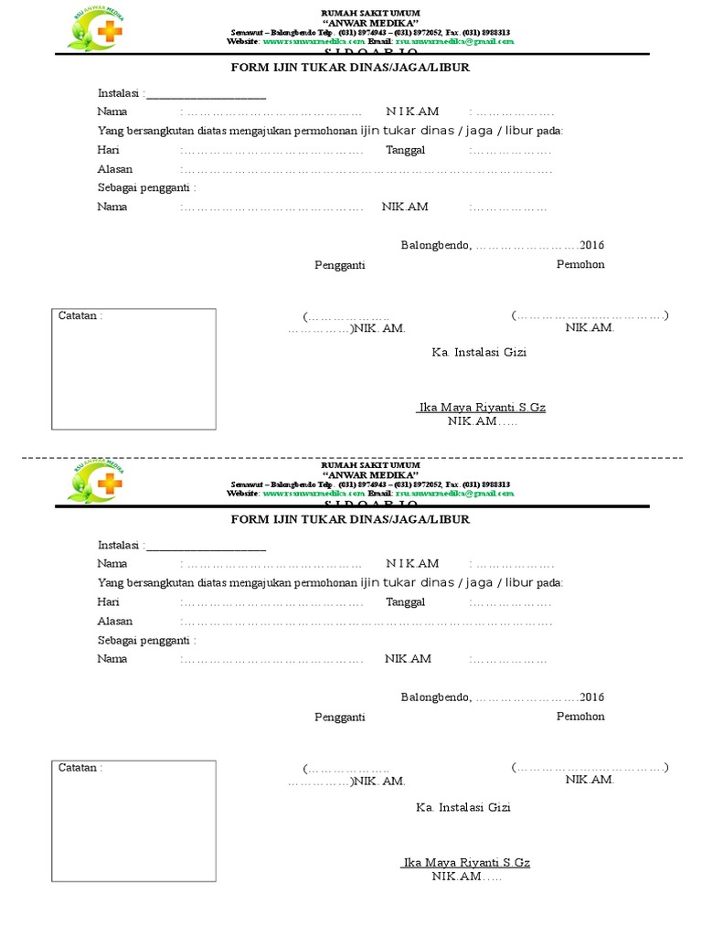 Form Izin Tukar Dinas | PDF