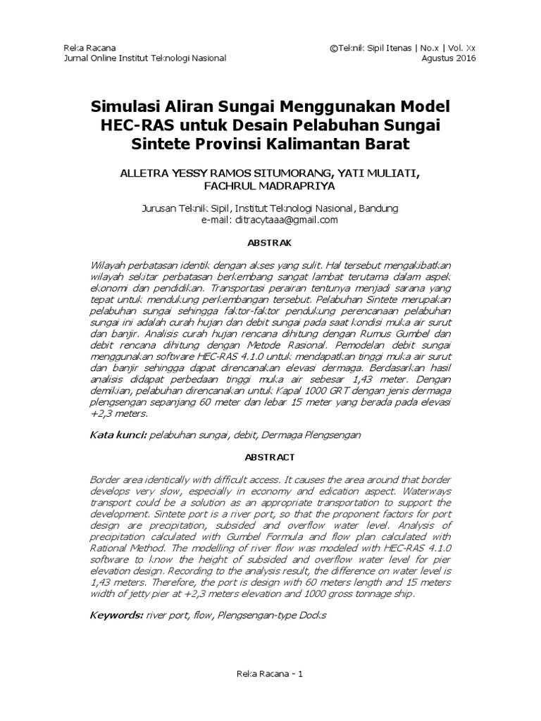 Simulasi Aliran Sungai Menggunakan Model Hec-Ras Untuk Desain Pelabuhan ...