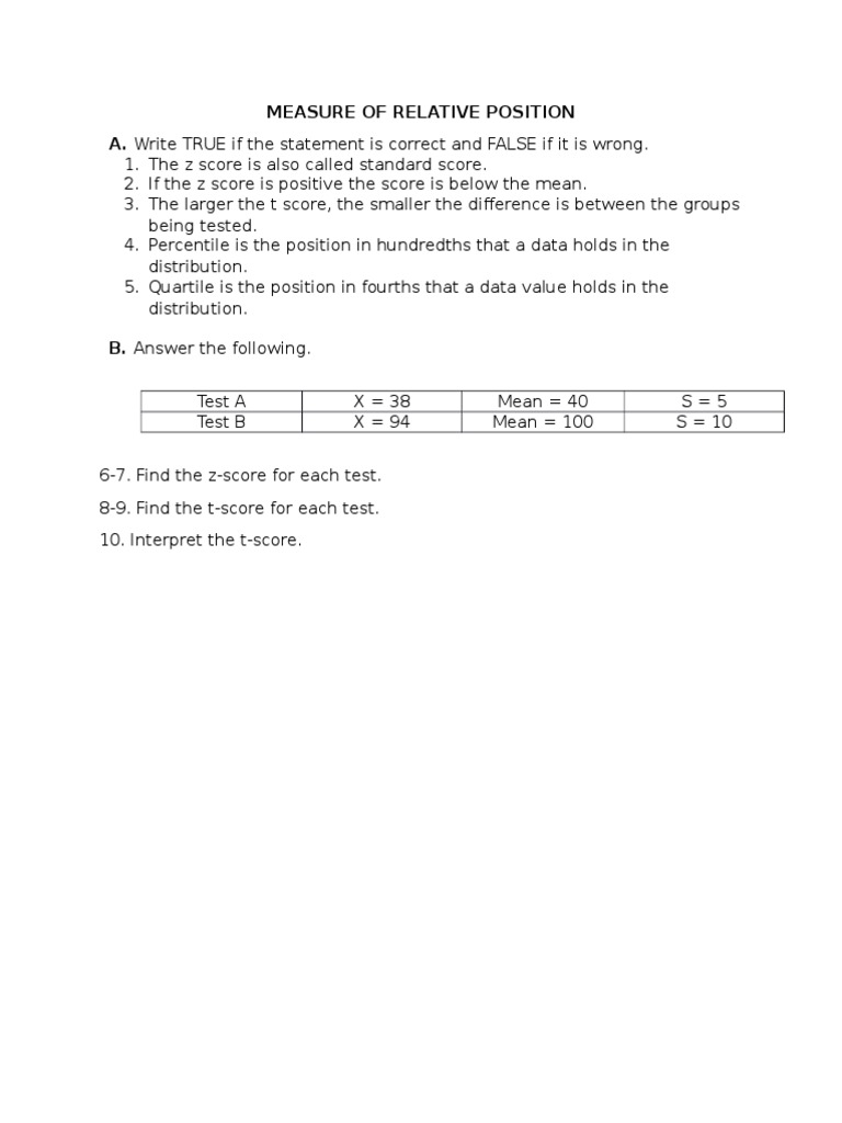 Measure of Relative Position | PDF