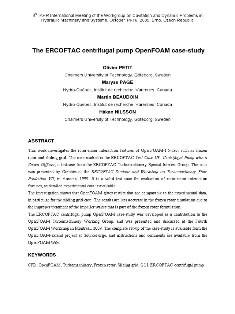 The ERCOFTAC Centrifugal Pump OpenFOAM Case-Study | PDF | Navier–Stokes ...