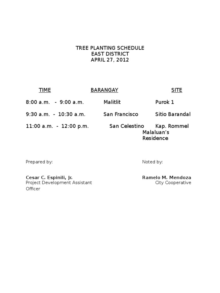 Tree Planting Schedule | PDF