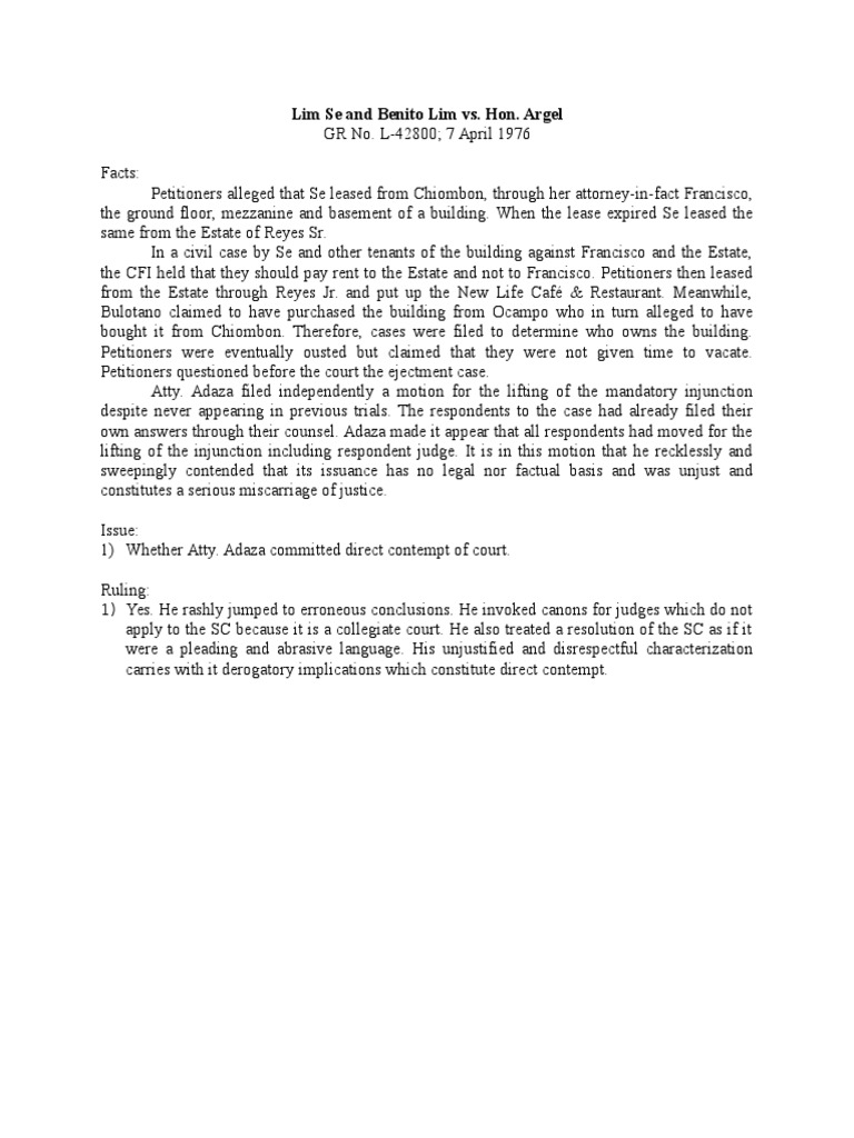 Lim Se and Benito Lim vs. Hon. Argel | PDF