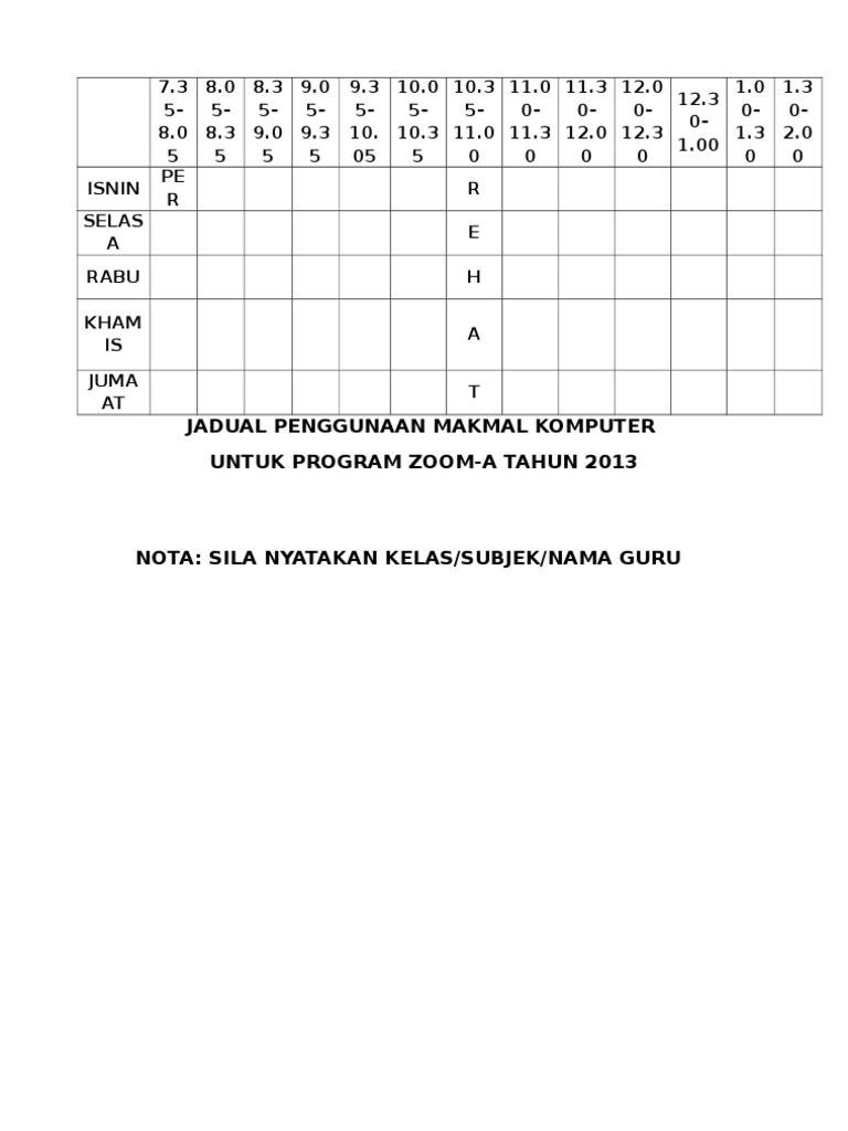 Template Jadual Waktu | PDF