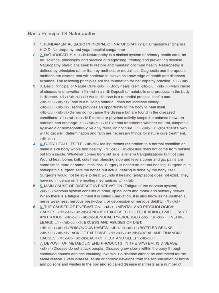 Principles of Naturopathy Explained | PDF | Naturopathy | Diseases And ...