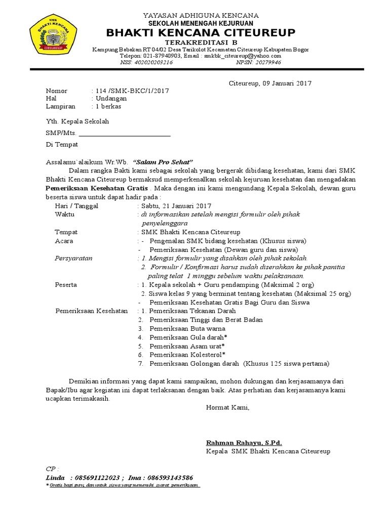 Surat Undangan Pemeriksaan Gratis | PDF
