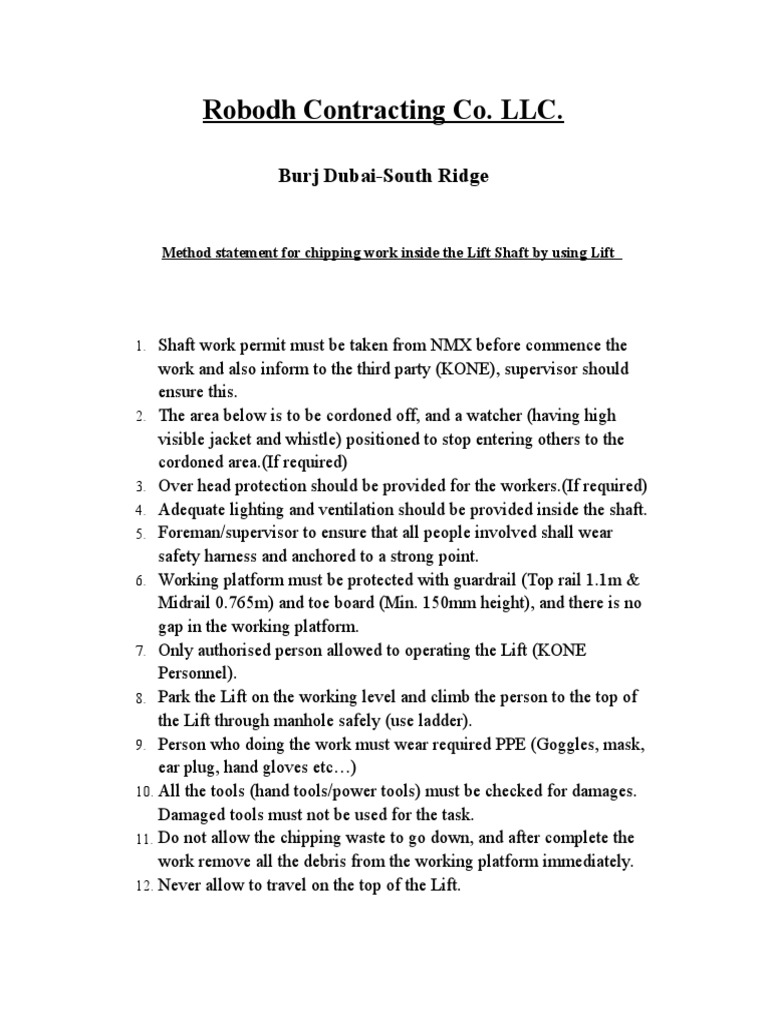 Method Lift Shaft Chipping | PDF