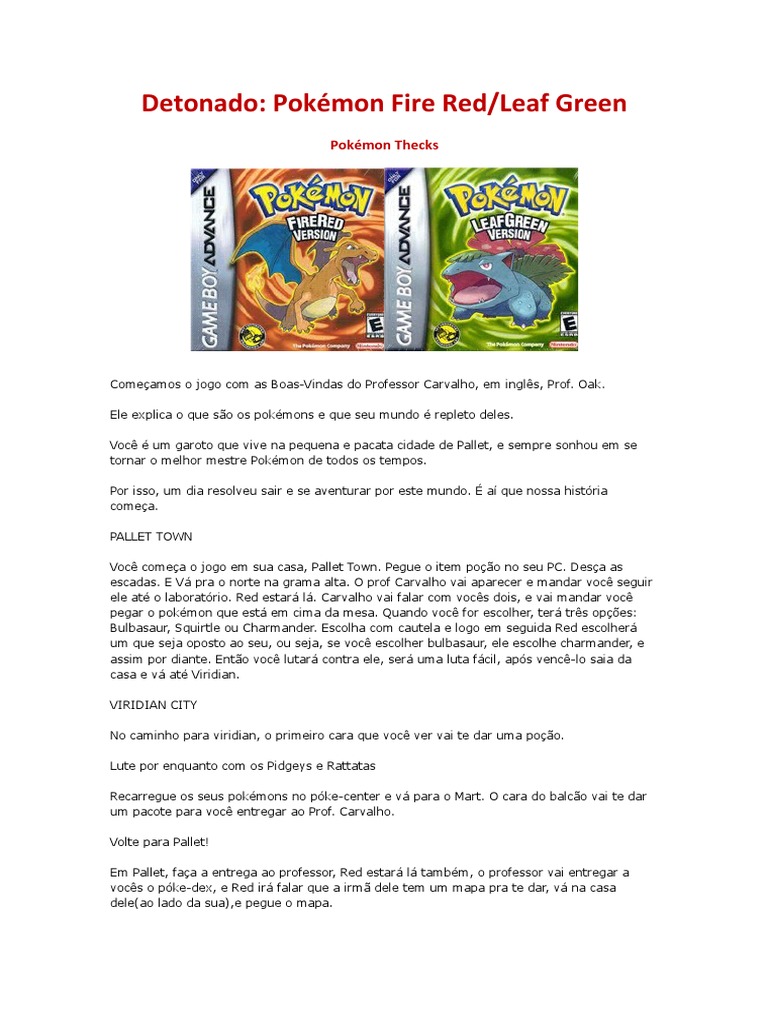 Detonado Pokemon Fire Red e Leaf Green | PDF | Pokémon | Franquias da Nintendo