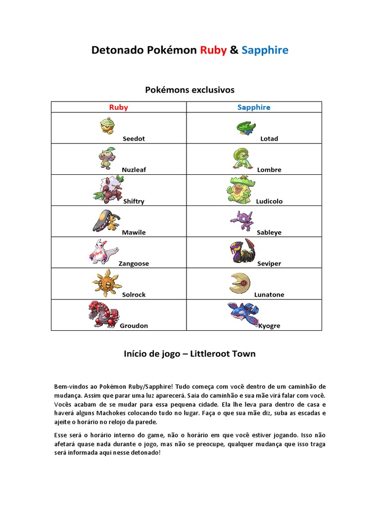 Detonado completo do início de Pokémon Ruby & Sapphire | PDF | Pokémon ...