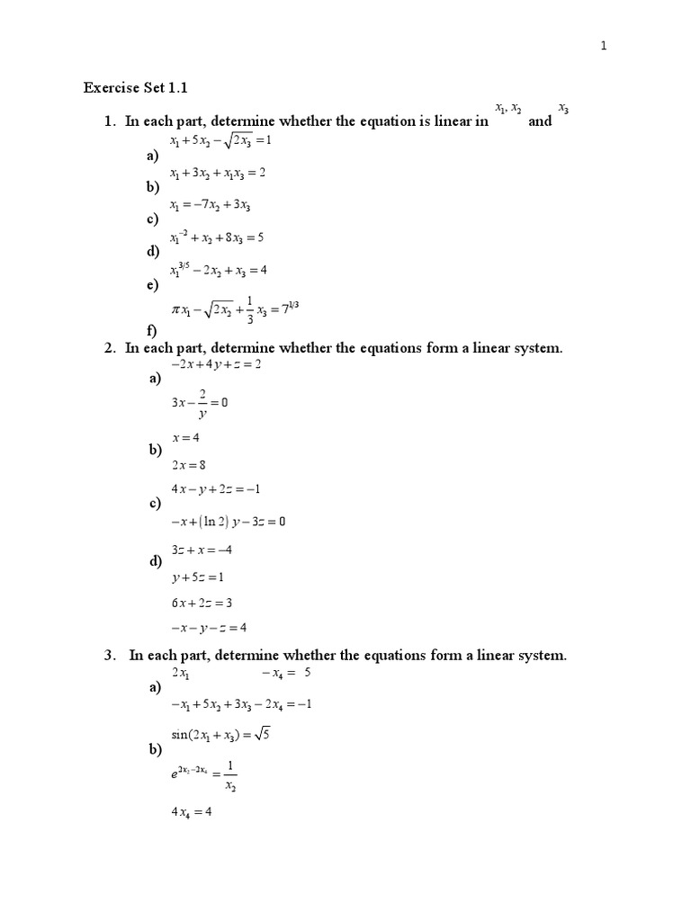 Exercise Questions | PDF | System Of Linear Equations | Logical Truth