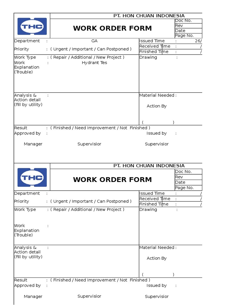 Work Order Form