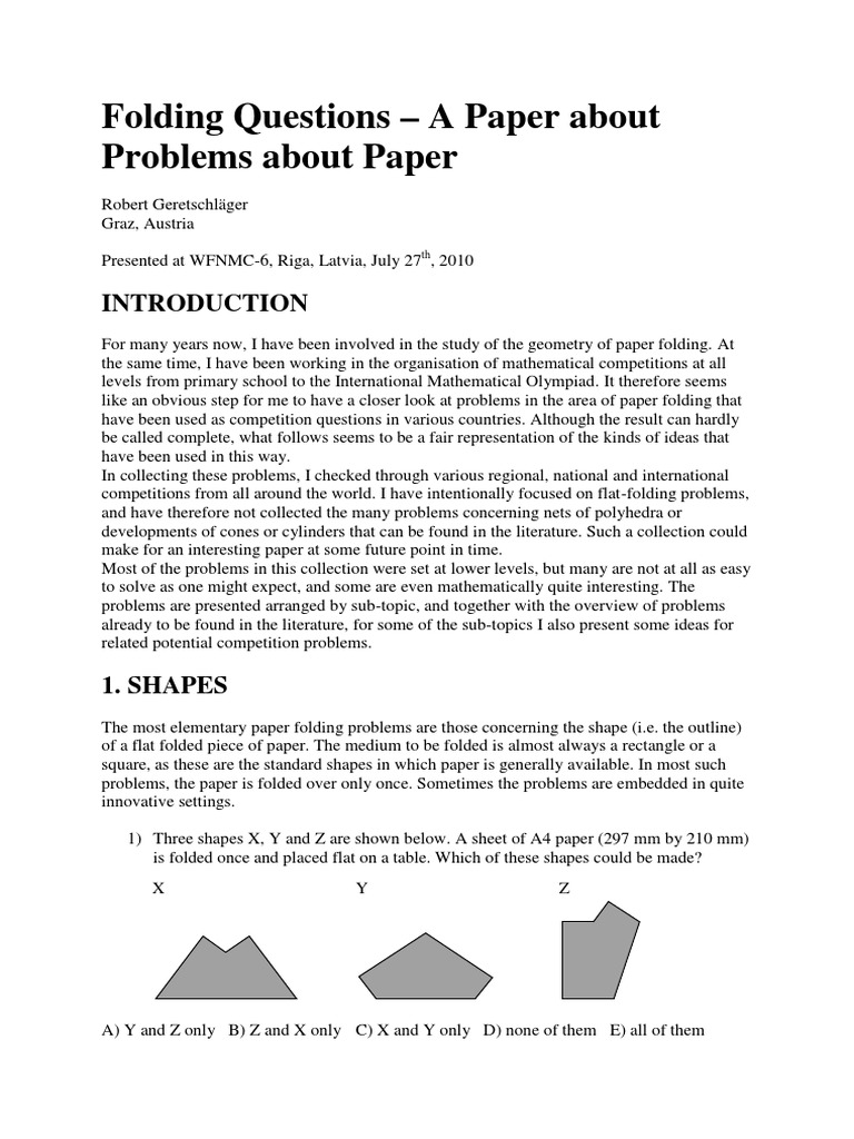 Paper Folding Problems for Math Competitions | PDF | Triangle ...
