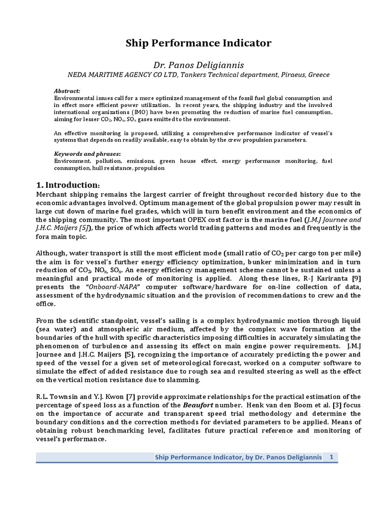 Ship Performance Indicator | PDF | Propeller | Tonnage