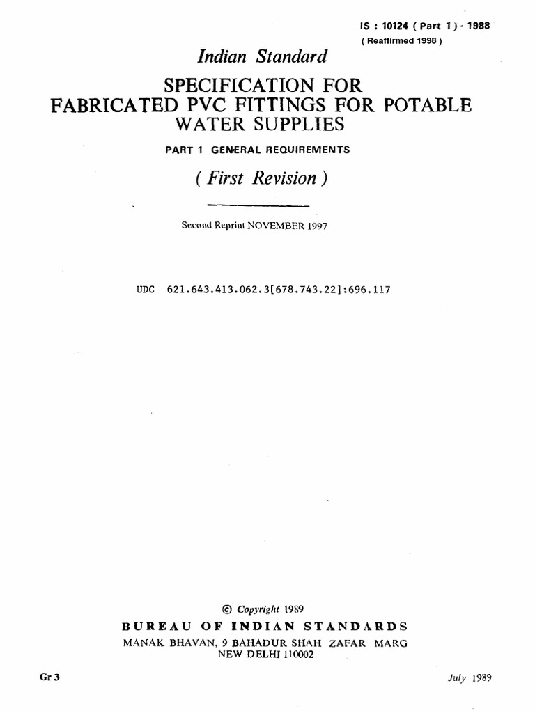 Specification FOR Fabricated PVC Fittings For Potable Water Supplies | PDF