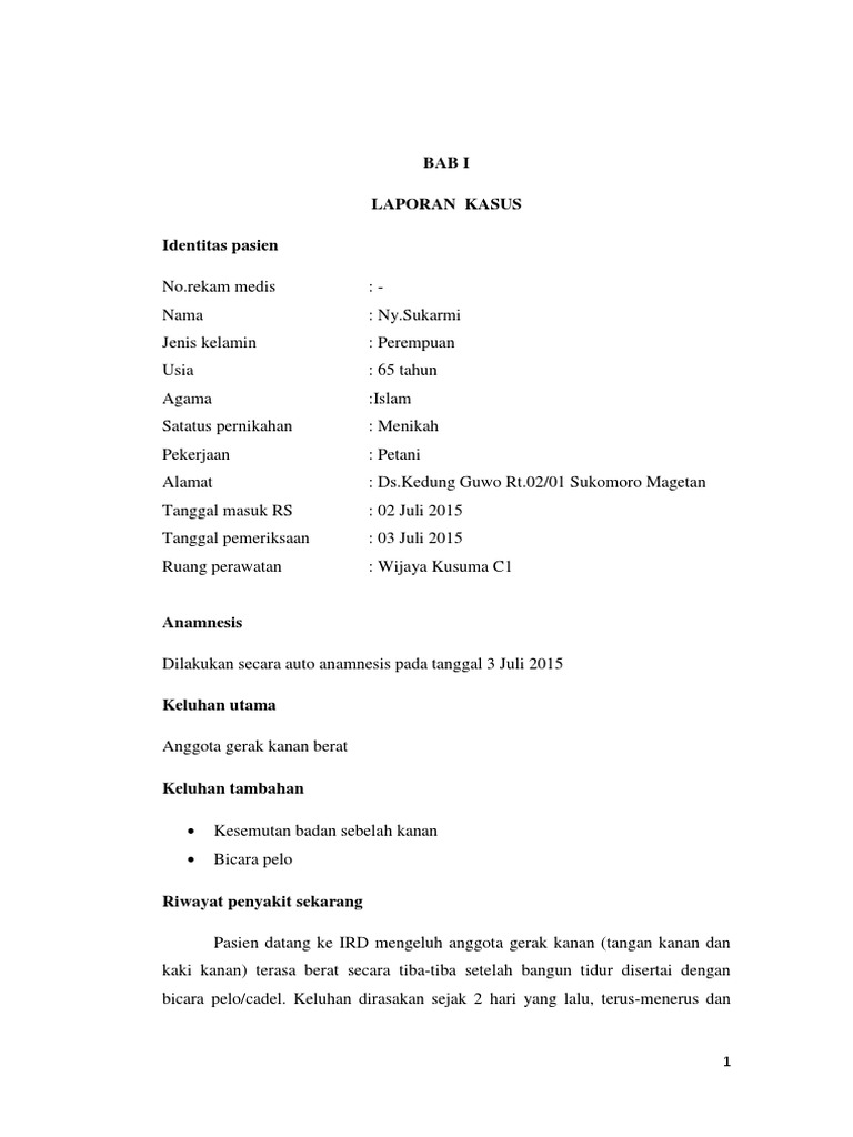 'Dokumen - Tips - Laporan Kasus Stroke Iskemik PDF | PDF