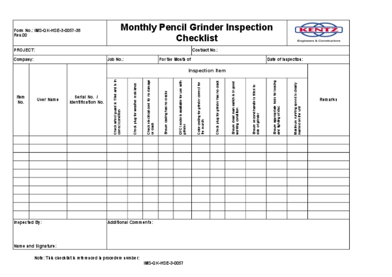 Checklist Pencil Grinder | PDF
