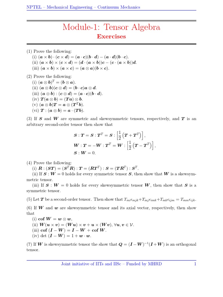 Exercises 1 Continuum Mechanics | PDF | Tensor | Eigenvalues And ...