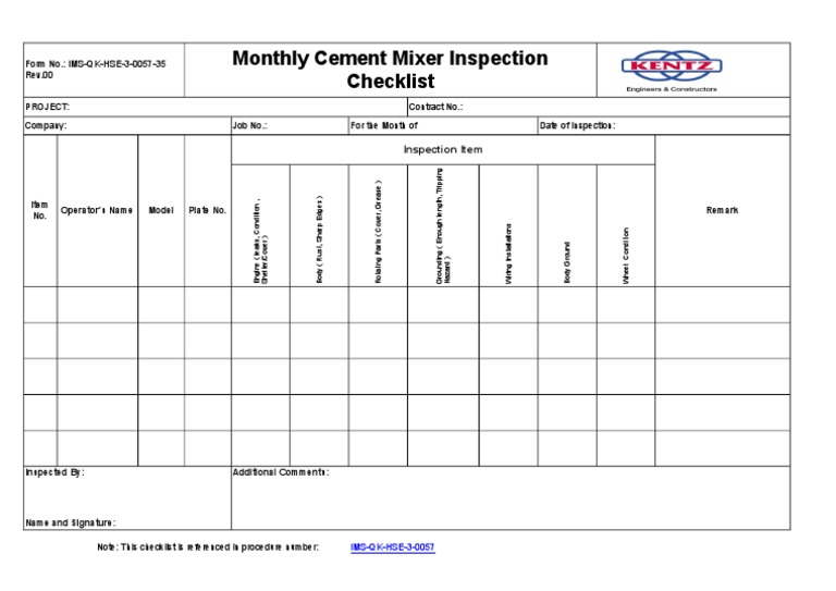 Checklist Cement Mixer | PDF