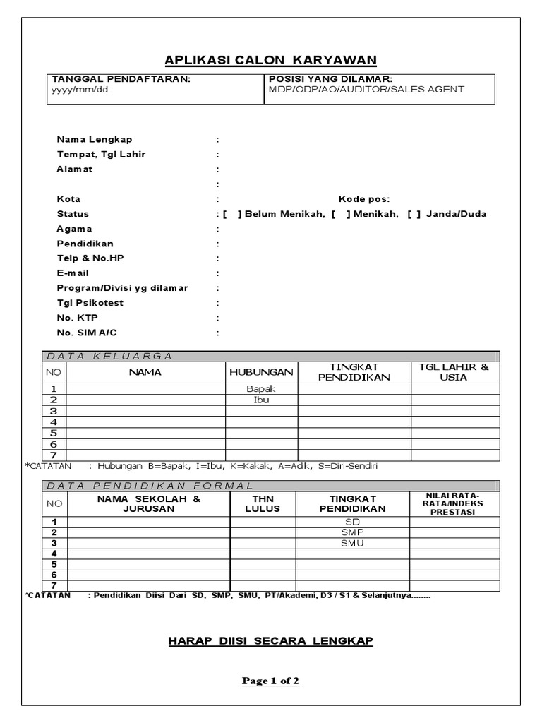 Form Calon Karyawan PDF | PDF