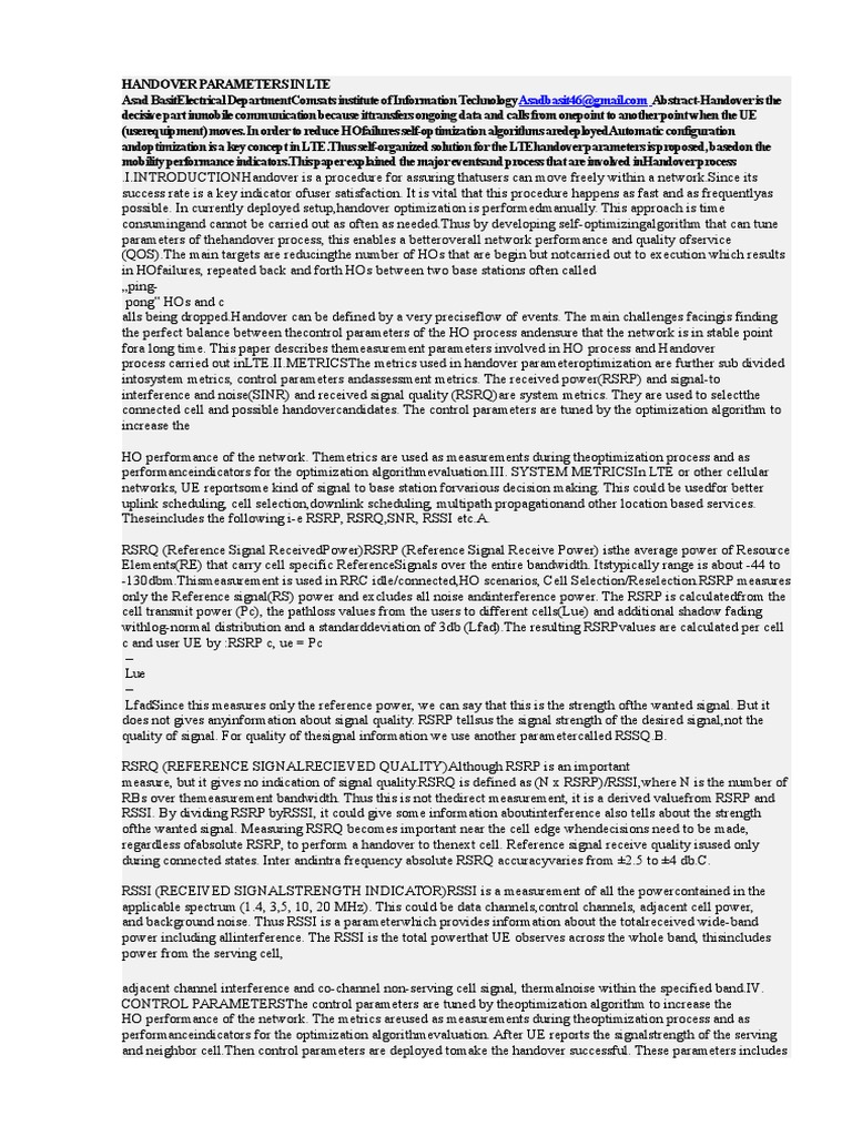Handover Parameters in Lte | PDF | Lte (Telecommunication) | Signal To ...