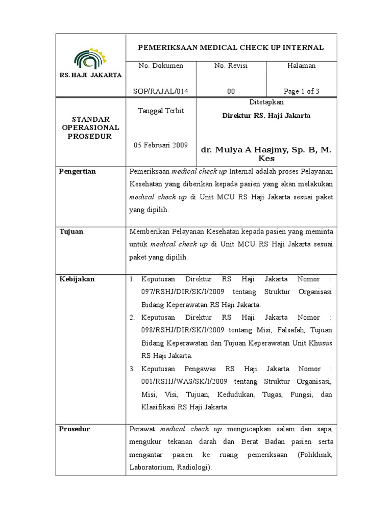 Contoh Sop Untuk Medical Check Up - NorenMertinez