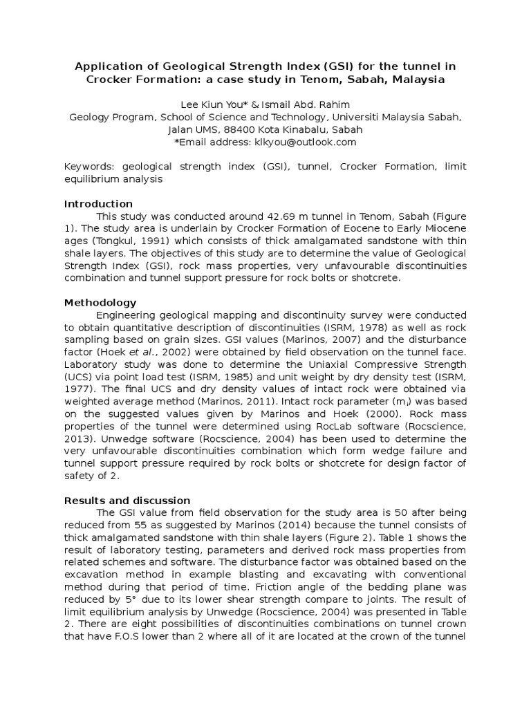 Application of Geological Strength Index (GSI) For The Tunnel in ...
