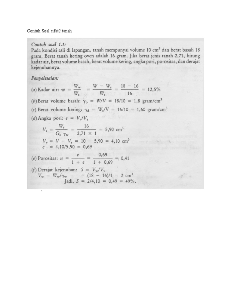 Contoh Soal Sifat Tanah dan Perhitungannya | PDF | Metode & Bahan Ajar ...