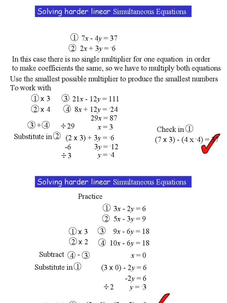 Simultaneous Equations Harder Algebraic | PDF