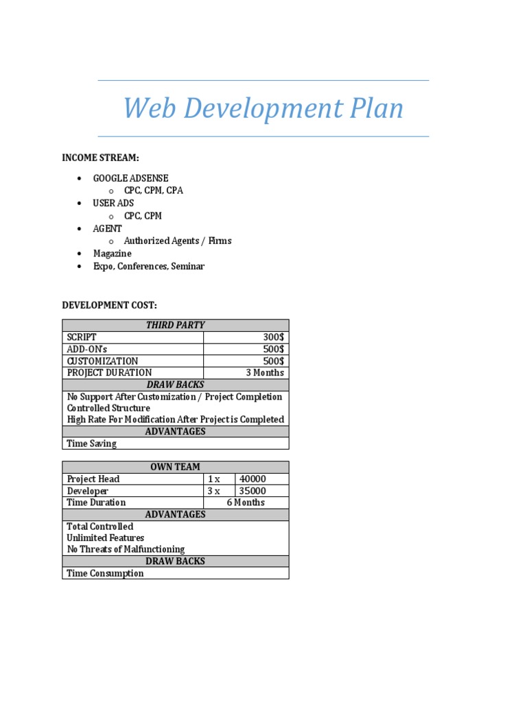 Web Development Plan: Income Stream | PDF