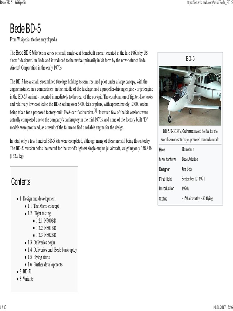 Bede BD-5 - Wikipedia | PDF | Aviation | Aircraft