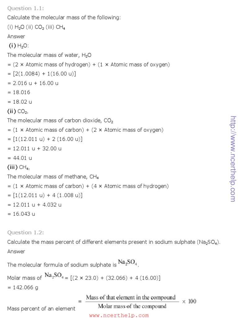 Ncert Solutions For Class 11 Chemistry Chapter 1 Some Basic Concepts of ...