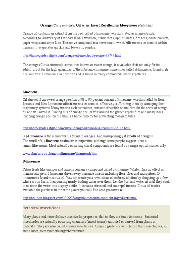 Orange Oil As Insect Repellent On Mosquitoes | PDF | Insecticide ...