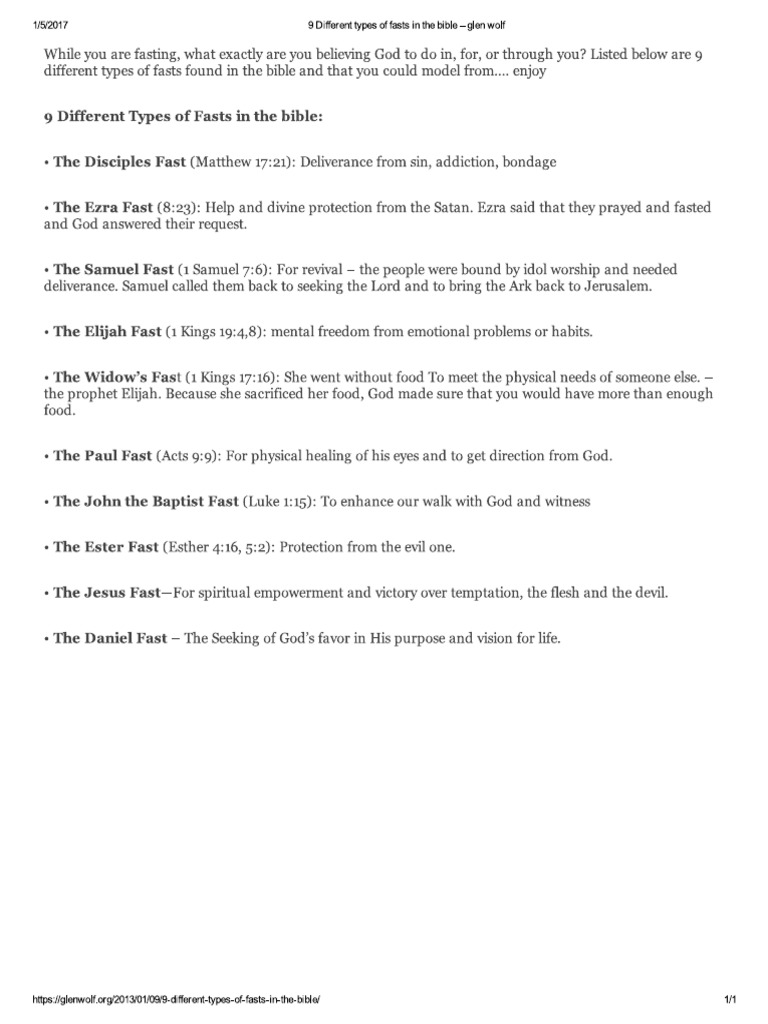 9 Different Types of Fasts in The Bible - Glen Wolf PDF | PDF