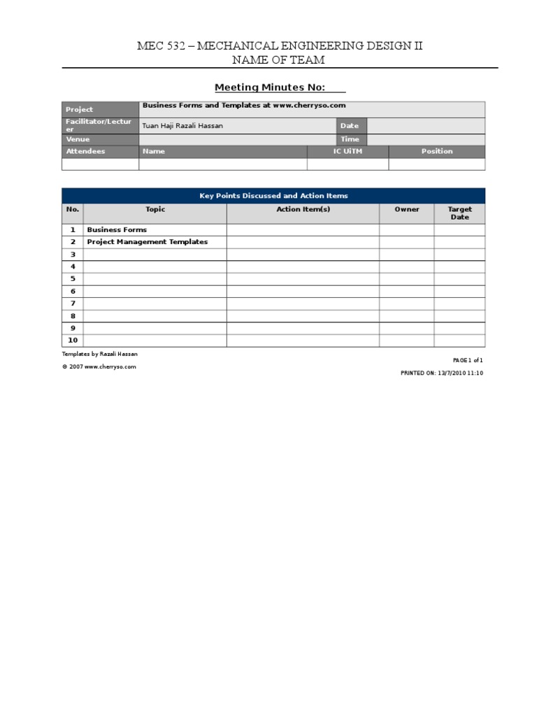 Mec 532 - Mechanical Engineering Design Ii Name of Team: Meeting ...