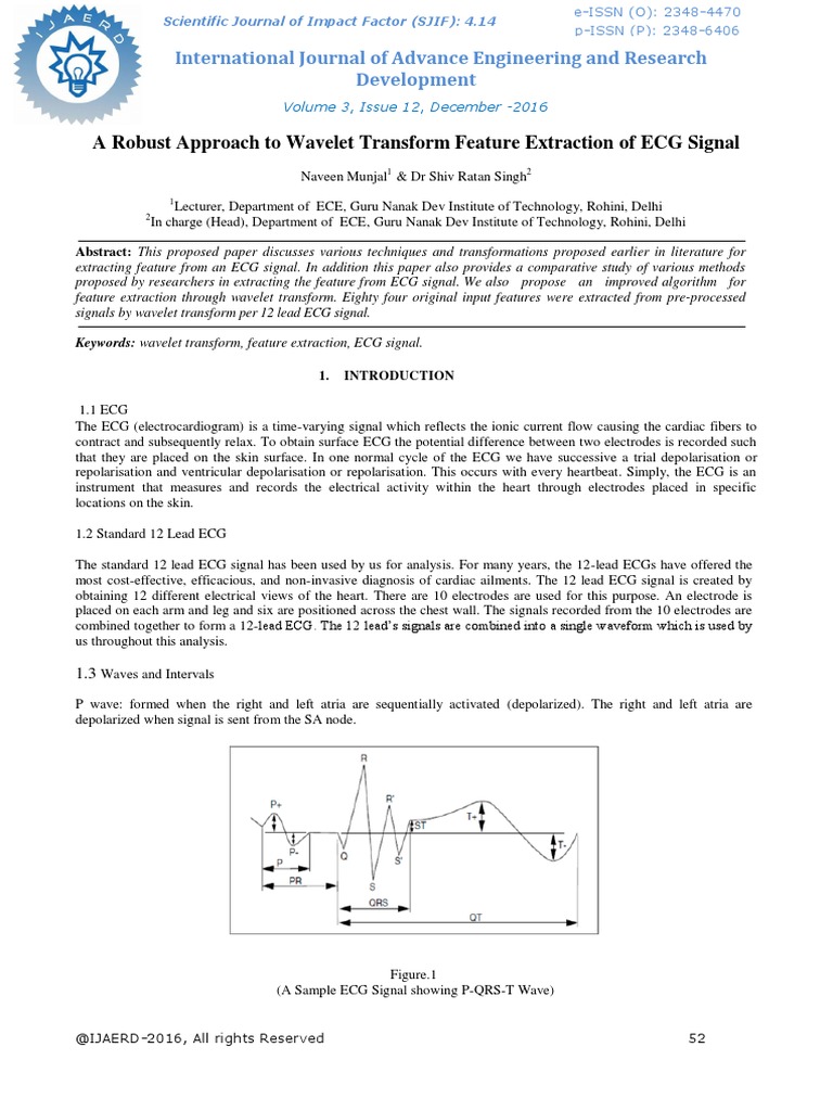 A Robust Approach To Wavelet Transform Feature Extraction Of Ecg Signal Ijaerdv03i1271886 Pdf