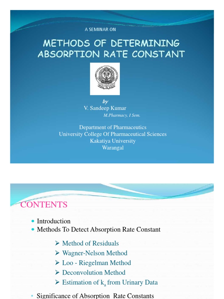 Methods of Determining Absorption Rate Constant | PDF | Enzyme Kinetics ...