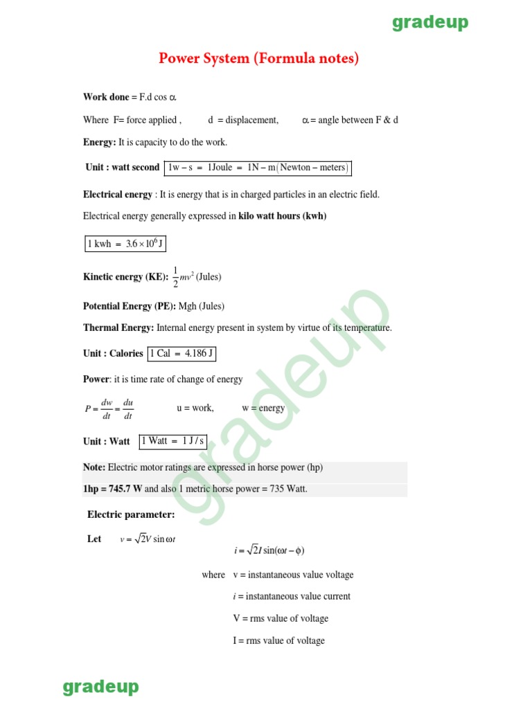 Power System Formulas and Concepts | PDF | Power Station | Hydroelectricity