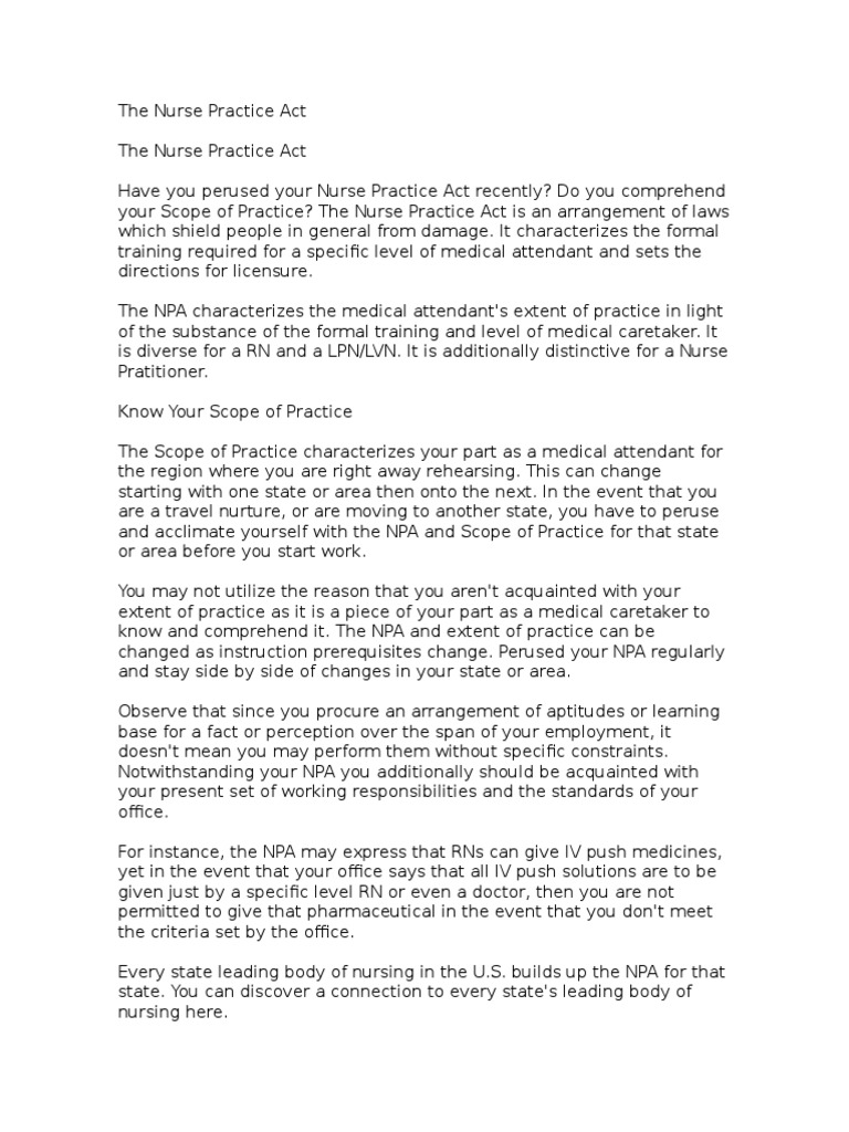 The Nurse Practice Act | Nursing | Health Care