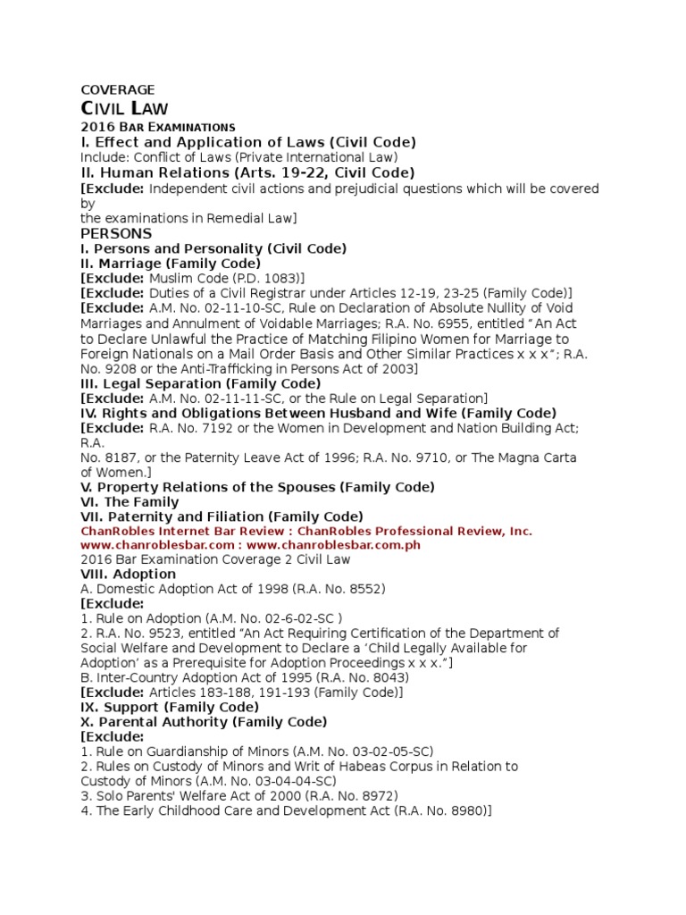 Ivil AW: I. Effect and Application of Laws (Civil Code) II. Human ...