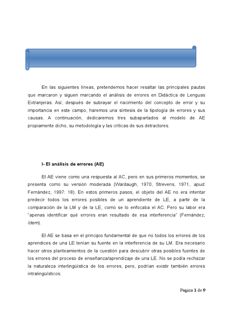 Análisis y Corrección de Errores - Parte 1 | Aprendizaje | Lingüística