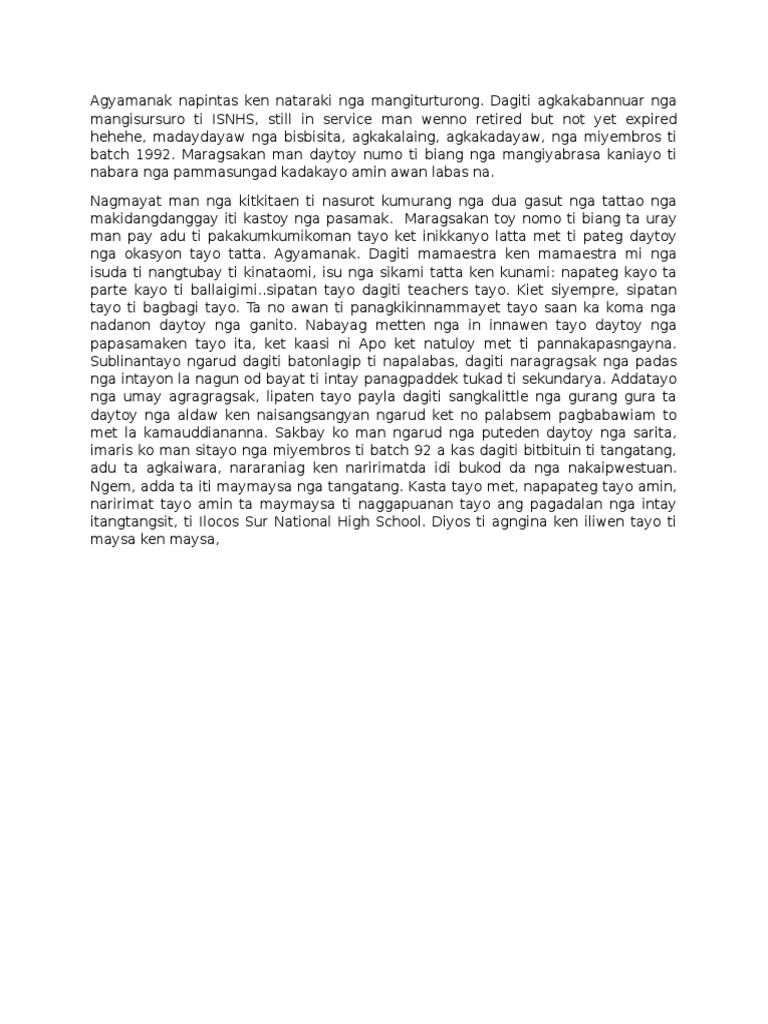 Welcome Speech Ilocano Reunion | PDF