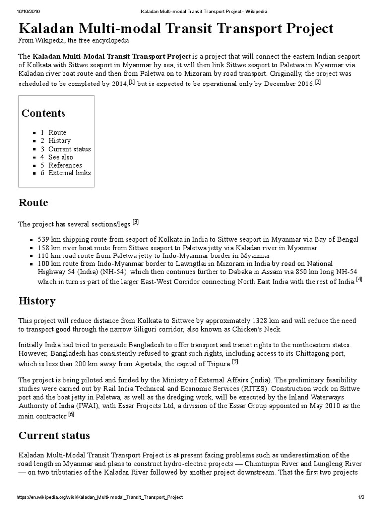 Kaladan Multi-Modal Transit Transport Project | PDF | Transport