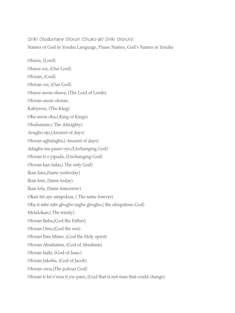 Oriki Olodumare Olorun | Deities | Metaphysics Of Religion