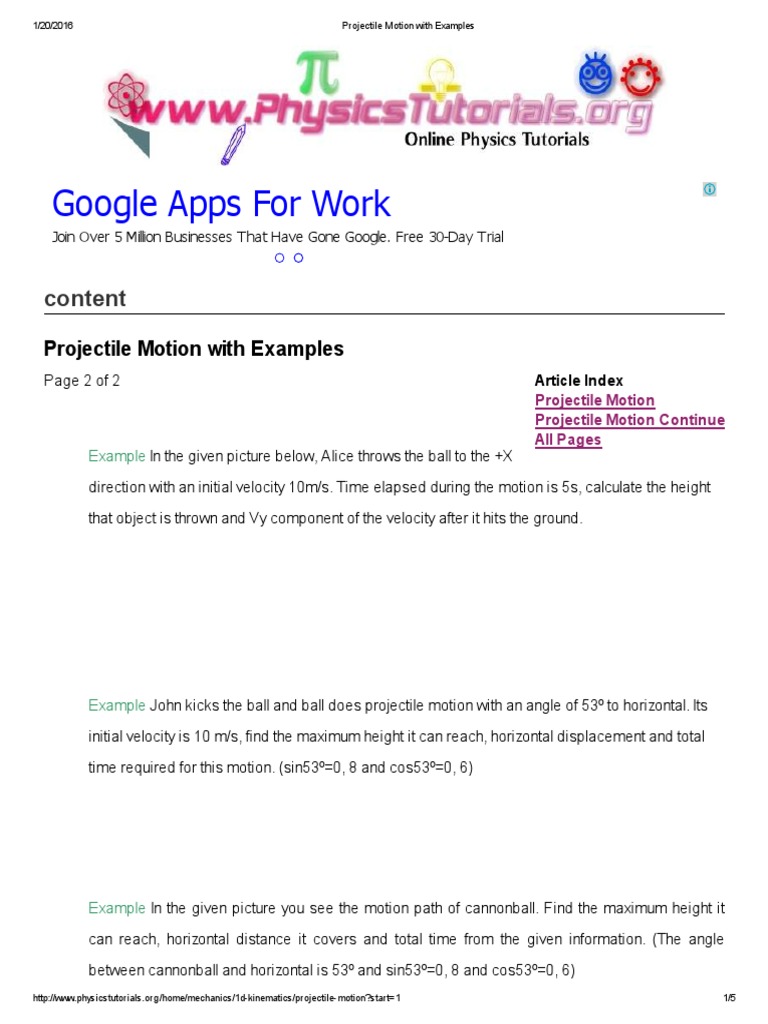 Projectile Motion With Examples | PDF | Projectiles | Physical Quantities