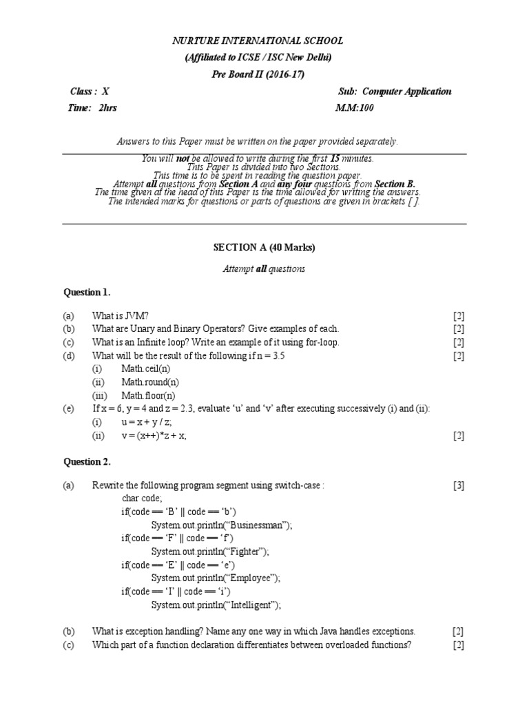 Computer ISCE Sample Paper | Download Free PDF | Integer (Computer Science) | Control Flow
