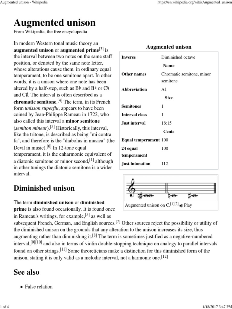 Augmented Unison - Wikipedia | Interval (Music) | Musicology