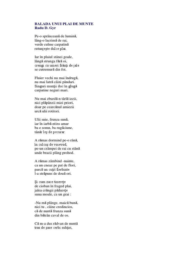 Radu Gyr - Balada Unui Plai de Munte | PDF