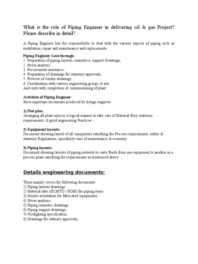 Role of Piping Engineer | PDF | Specification (Technical Standard ...