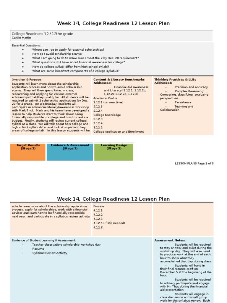 Week 14 Lesson Plan | PDF | Syllabus | Lesson Plan
