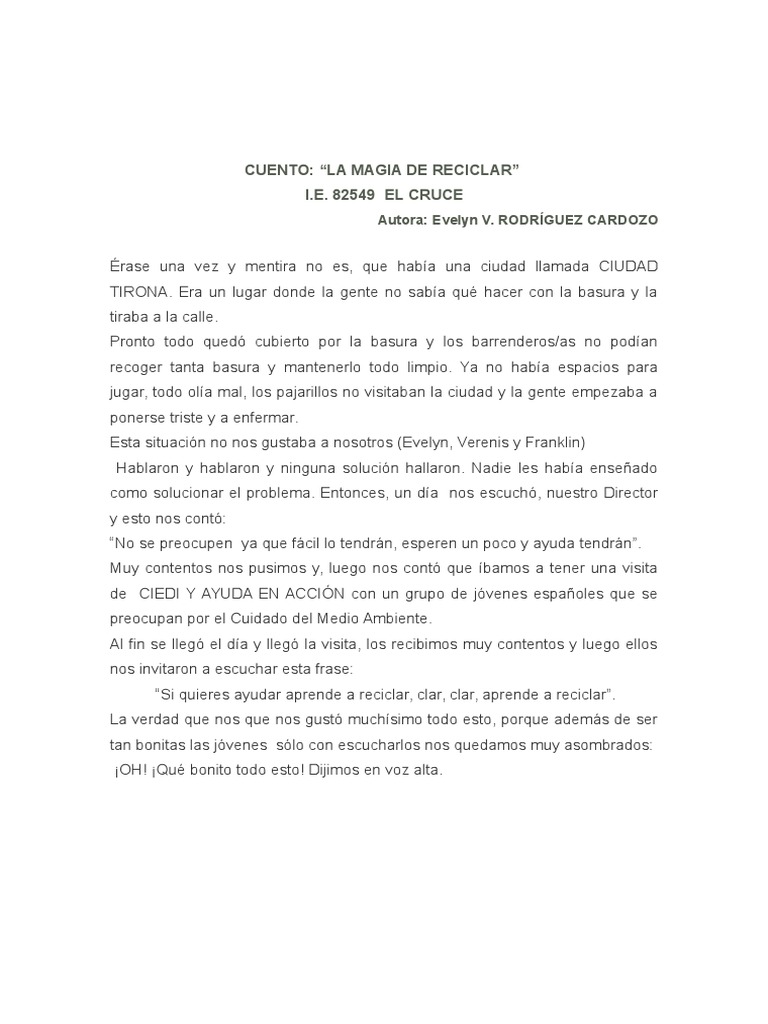Cuento La Magia de Reciclar | PDF | Residuos